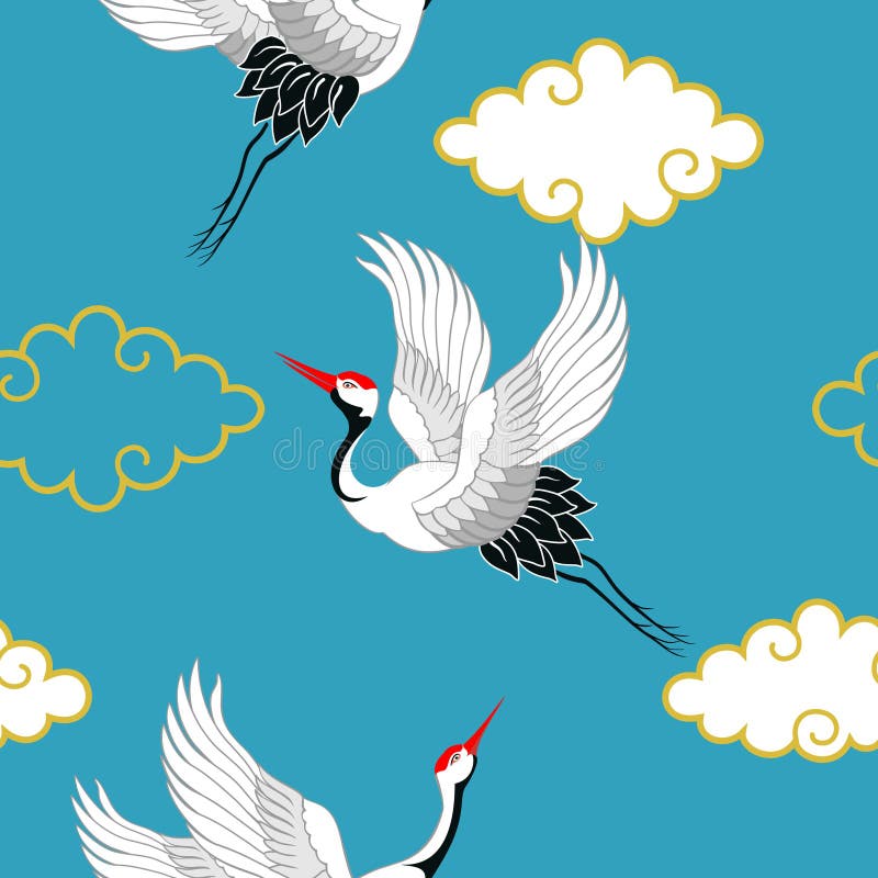 Seamless Pattern with Flying Birds. Crane. Heron. Japanese Pattern ...