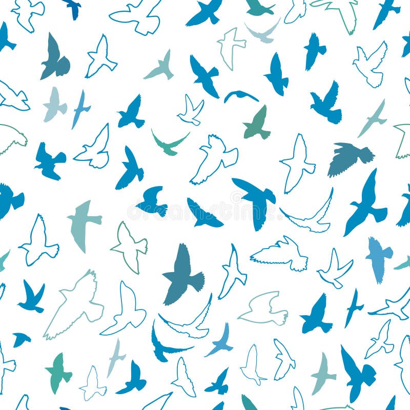 Seamless Pattern Flying Birds. Lots of Blue Doves. Vector Illustration ...