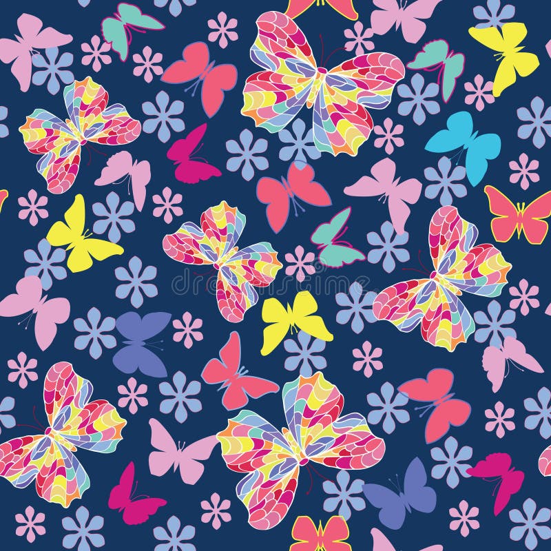 Seamless Pattern with Flying Butterflies and Flowers Stock Vector ...