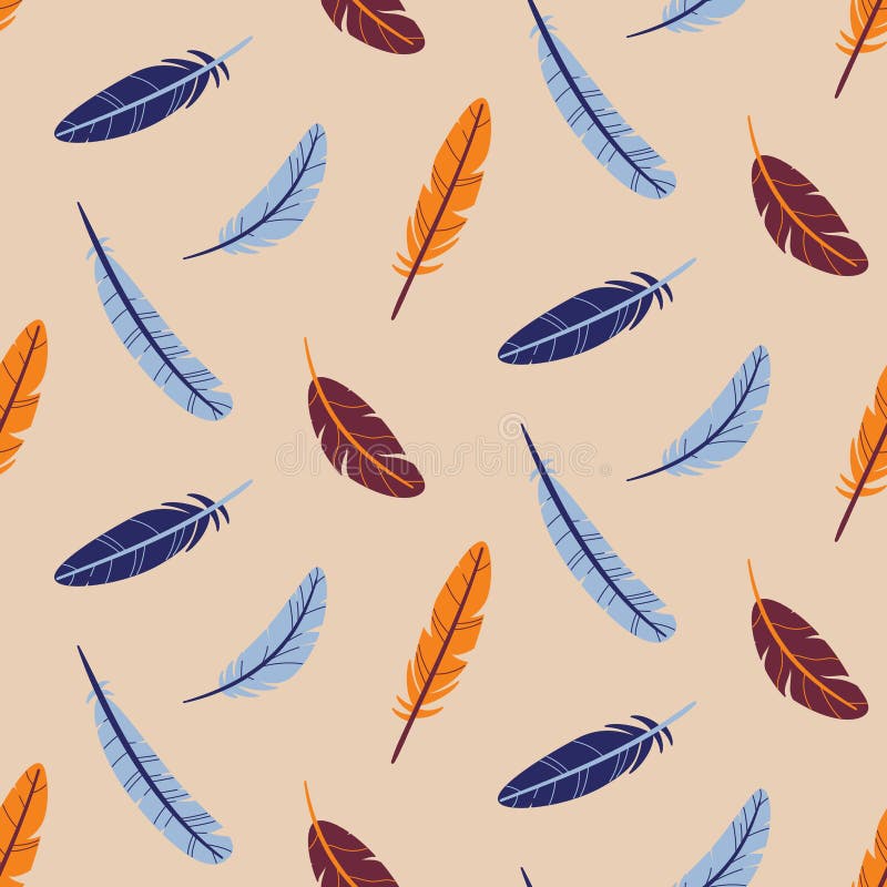 Seamless Pattern of Flying and Falling Feathers. Color Vector ...