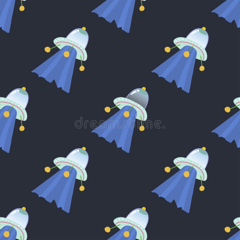 Seamless Pattern with Flying Saucers on a Blue Background, UFO. Stock ...