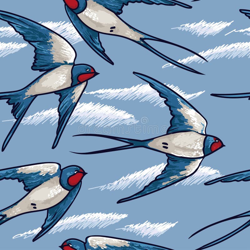 Seamless Pattern with Flying Swallows Stock Vector - Illustration of ...