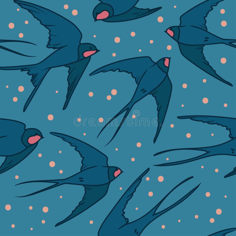 Seamless Pattern with Flying Swallows Stock Vector - Illustration of ...