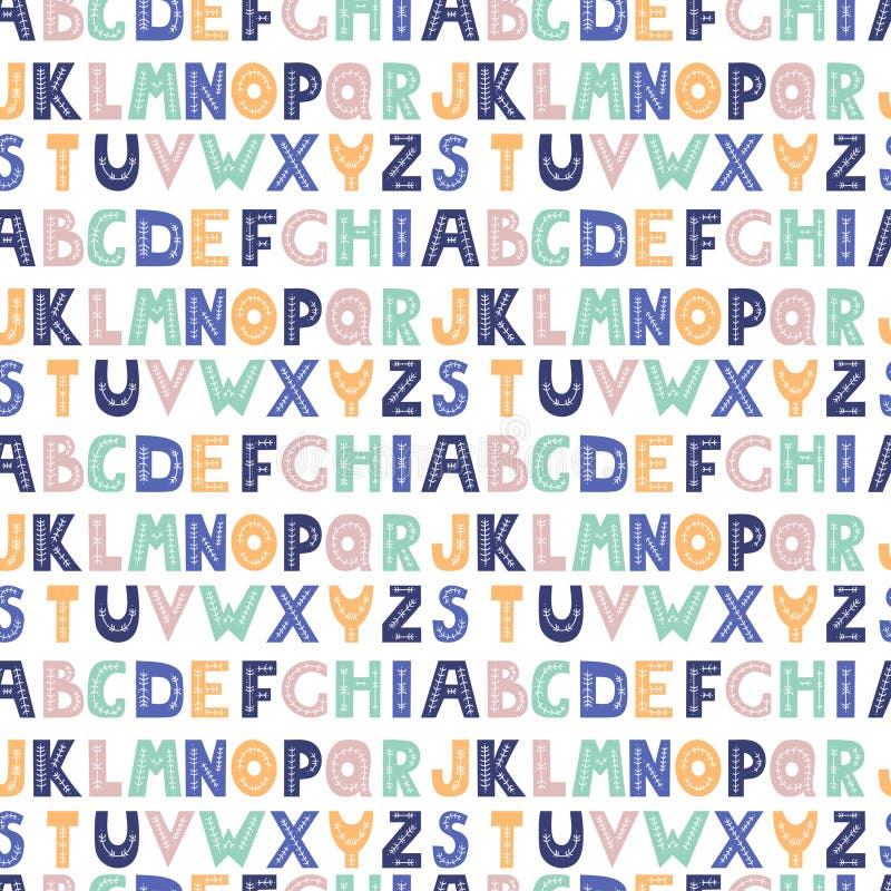 Seamless Pattern Folk Alphabet. Decorative Multi-colored Letters on ...