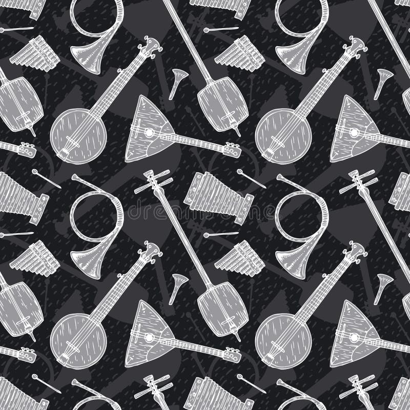 Seamless Pattern with Folk Musical Instruments Stock Vector ...