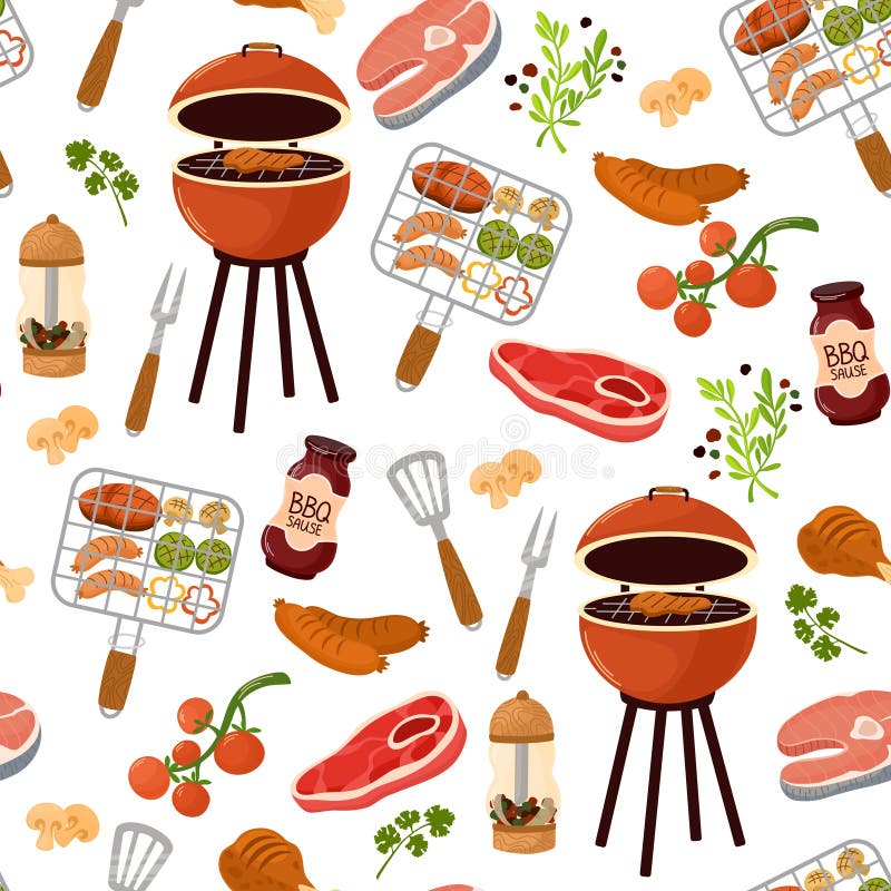 Seamless Pattern with Food for BBQ Party. Repeatable Texture with ...