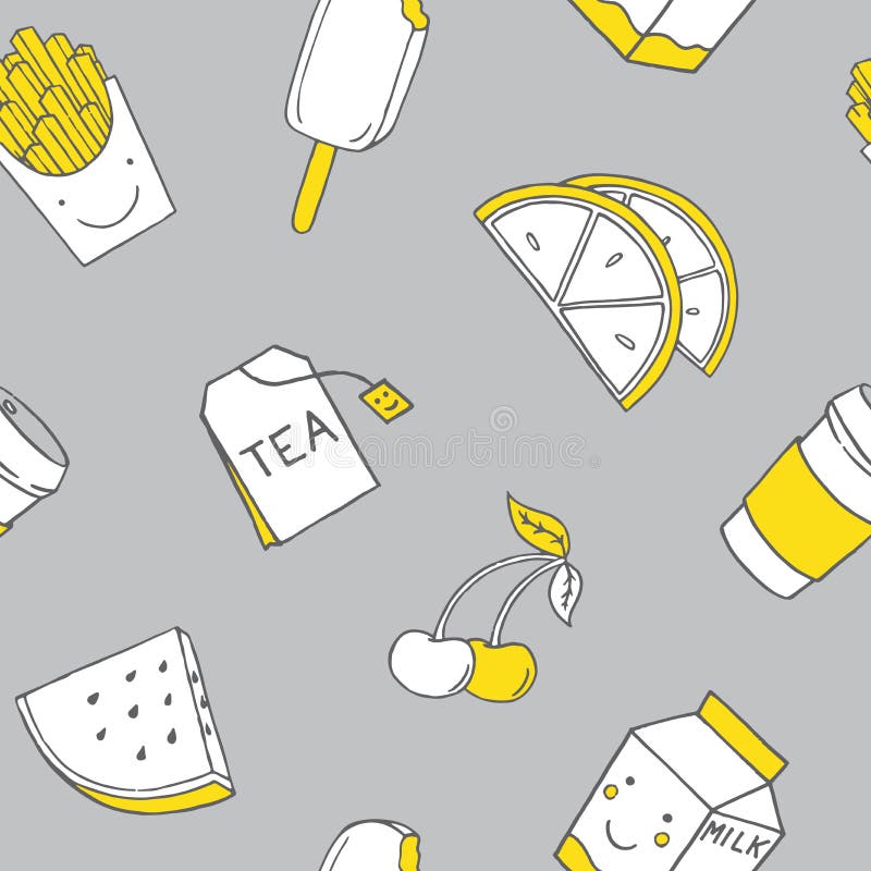 Seamless Pattern with Food and Drink Stock Vector - Illustration of ...