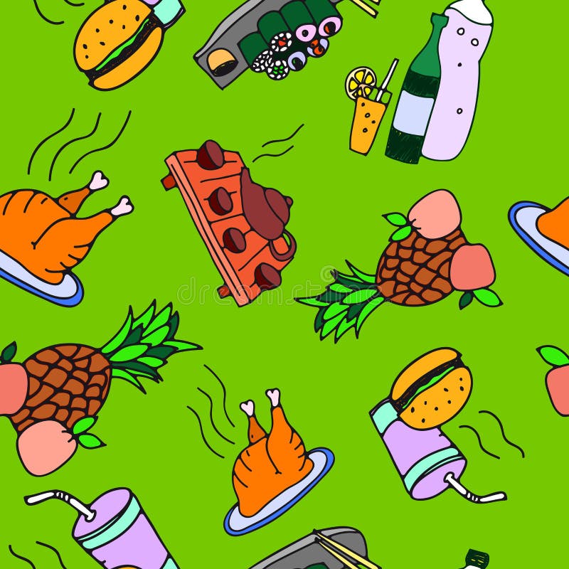 Seamless Pattern of Food and Drinks Stock Vector - Illustration of menu ...
