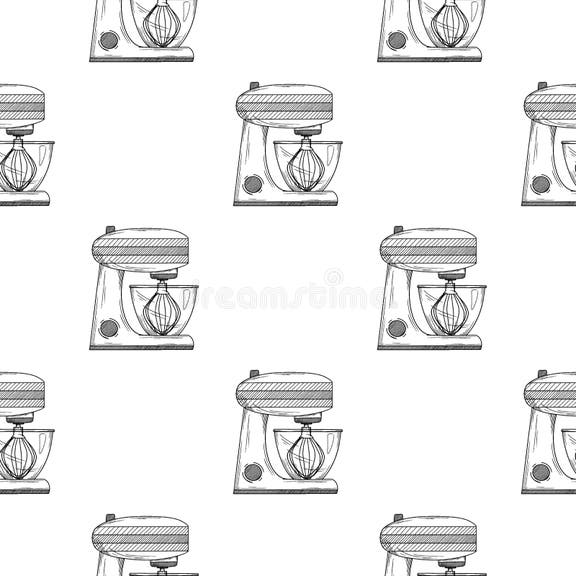 Seamless Pattern. Food Processor on White Background Stock Illustration ...