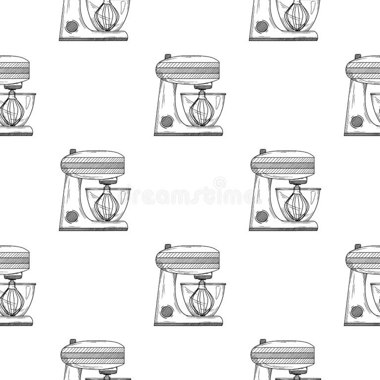 Seamless Pattern. Food Processor on White Background Stock Illustration ...