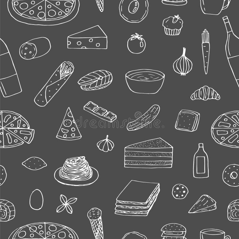 Seamless Pattern of Food, Vector Illustration of Hand Drawing Doodle ...