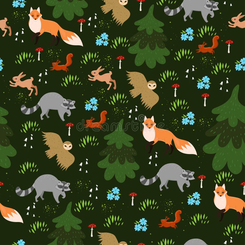 Seamless Pattern with Forest Animals. Vector Graphics Stock ...