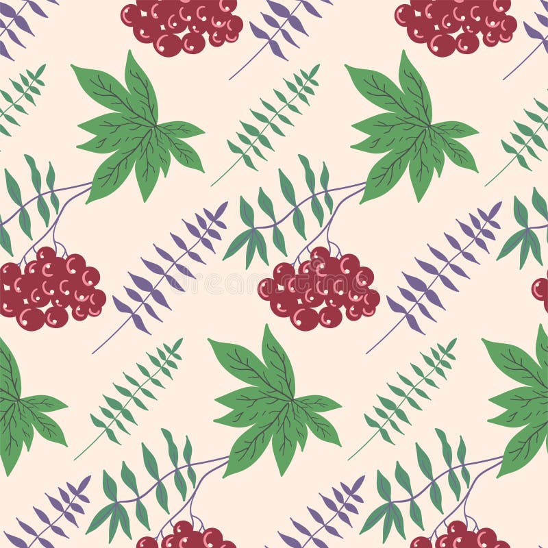 Seamless Pattern with Forest Plant Elements. Vector Stock Vector - Illustration of wild ...