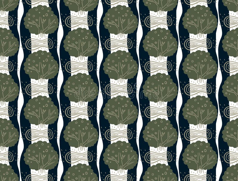 Seamless Pattern, Forest Theme, Minimalist Vector Sketch Stock Vector ...