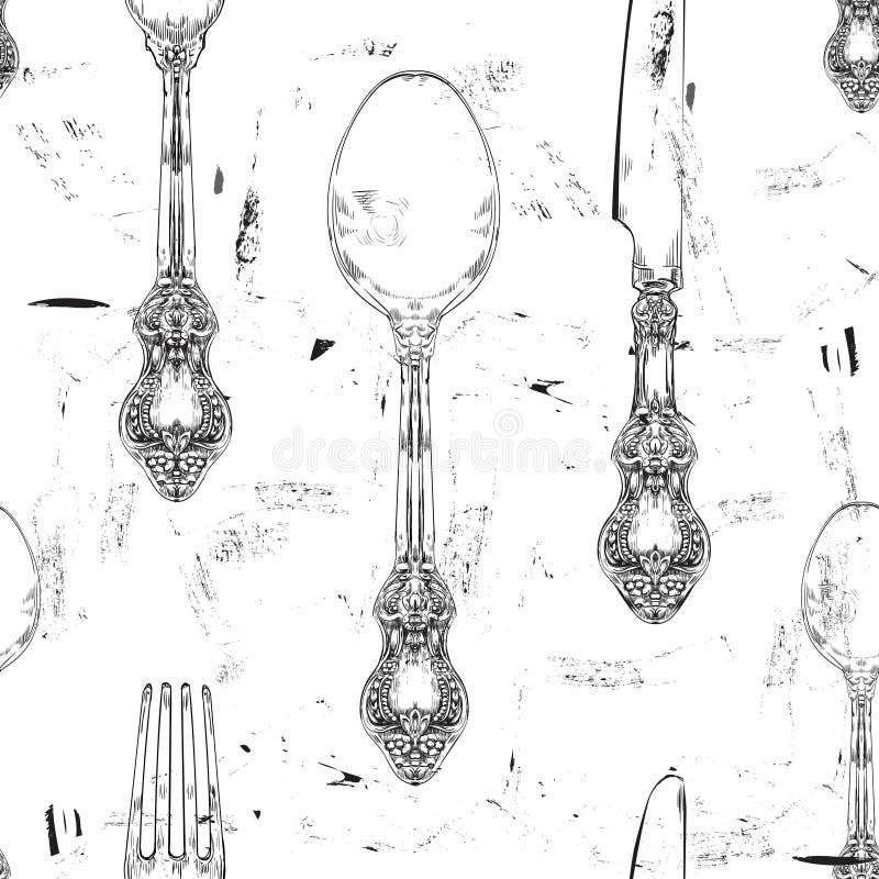Seamless Pattern with Fork, Knife and Spoon Ornate Stock Vector ...