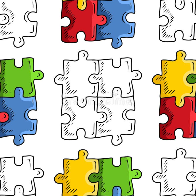 Four Jigsaw Puzzle on White Background. Hand Drawn Vector Sketch ...
