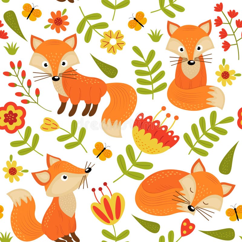 Seamless Pattern Fox on Purple Background Stock Vector - Illustration ...