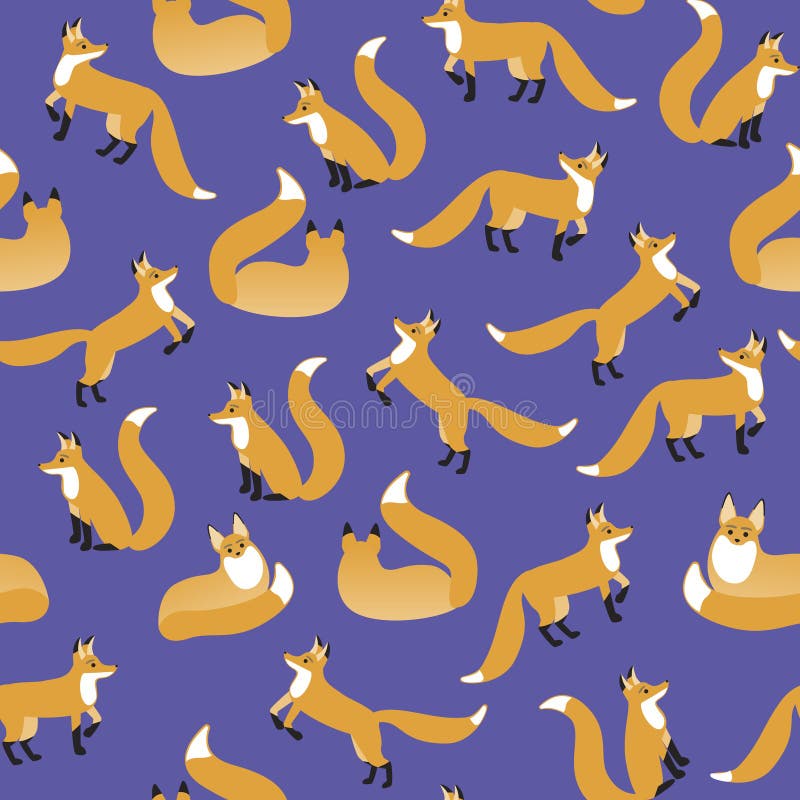 Seamless Pattern with Fox Isolated, Flat Vector Stock Illustration with ...