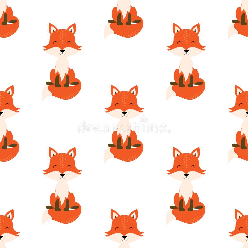 Seamless Pattern with Fox Isolated on White Stock Vector - Illustration ...