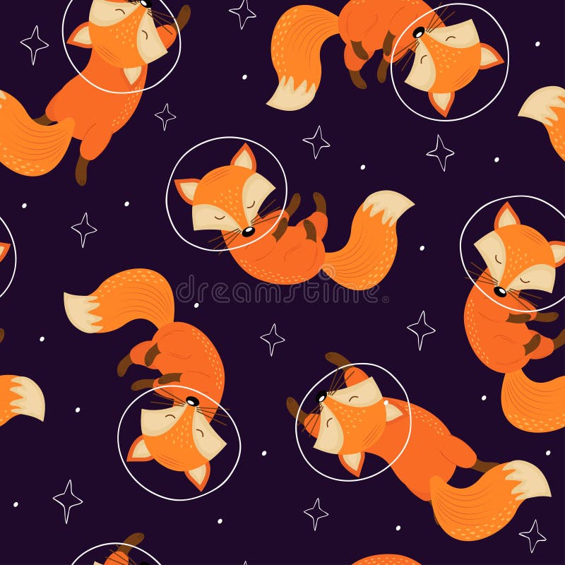 Seamless Pattern with Fox in Space Stock Vector - Illustration of ...