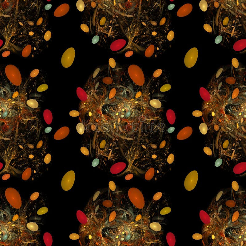 Seamless Pattern with Fractal Abstract Eggs in Nests, Black Background ...