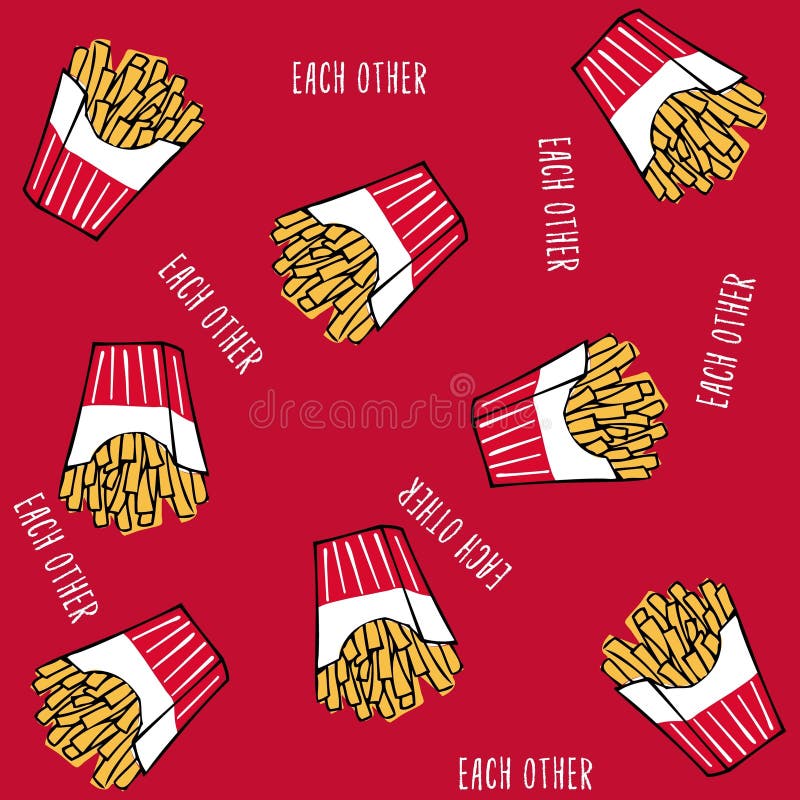 Seamless Pattern with French Fries on Blue Background. Vector ...