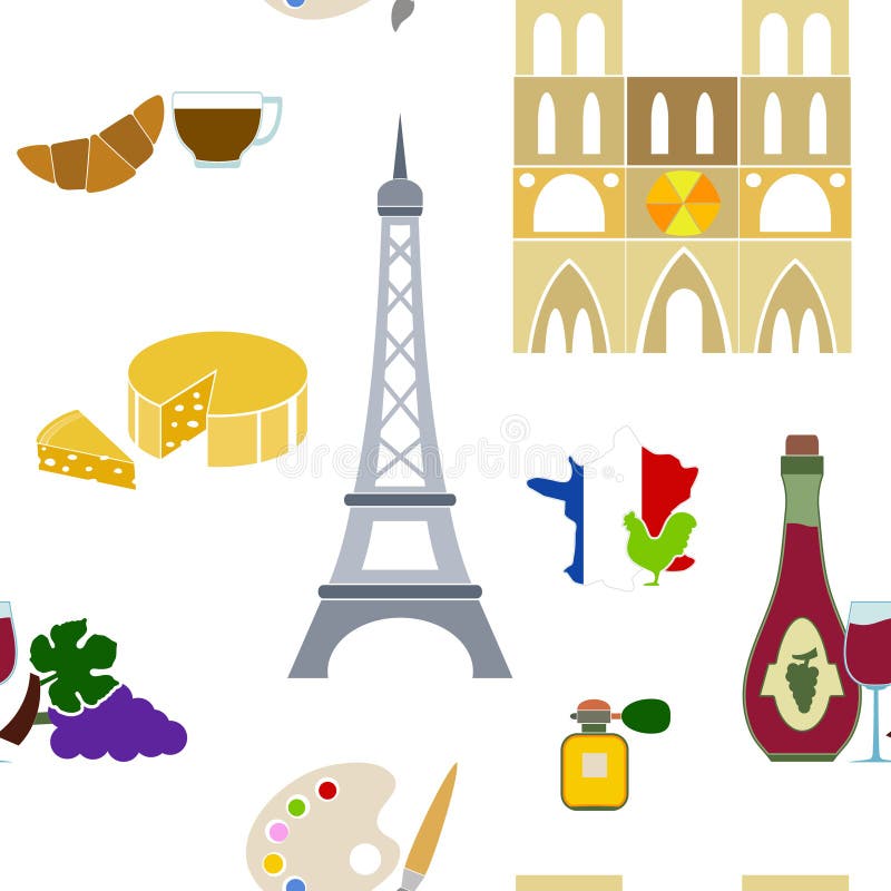 Seamless Pattern with French Icons Stock Vector - Illustration of retro ...