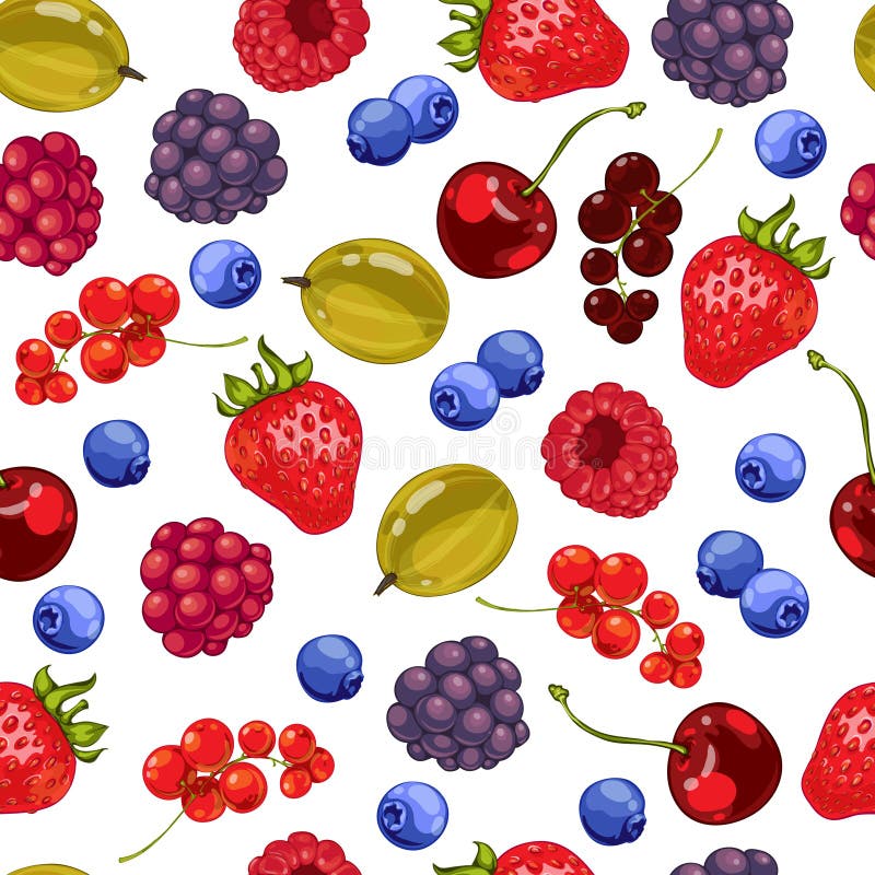 Seamless Pattern of Fresh Berries Stock Vector - Illustration of ...