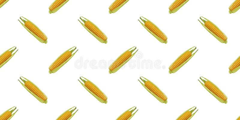 Seamless Pattern Fresh Corn Cobs White Background Stock Photos - Free ...