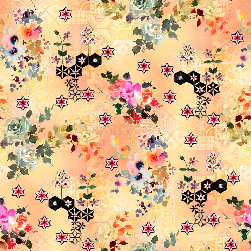 Seamless Pattern of Fresh Floral with Texture Background Stock ...
