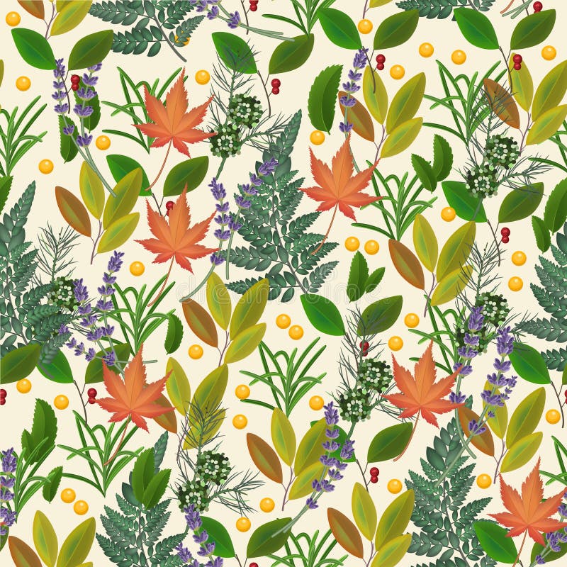 Seamless Pattern with Fresh Leaves Stock Illustration - Illustration of ...