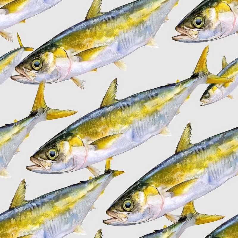 Seamless Pattern, Fresh Mackerel Fish on Silver Background, Seafood ...