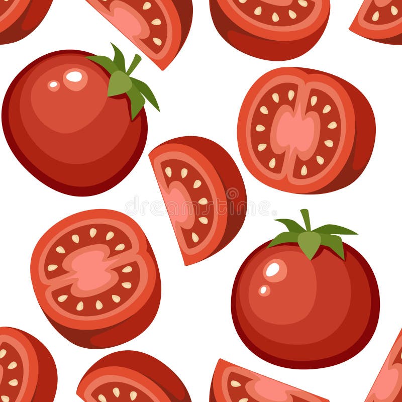 Seamless Pattern. Fresh Tomatoes and Slice of Tomatoes. Whole and Half ...