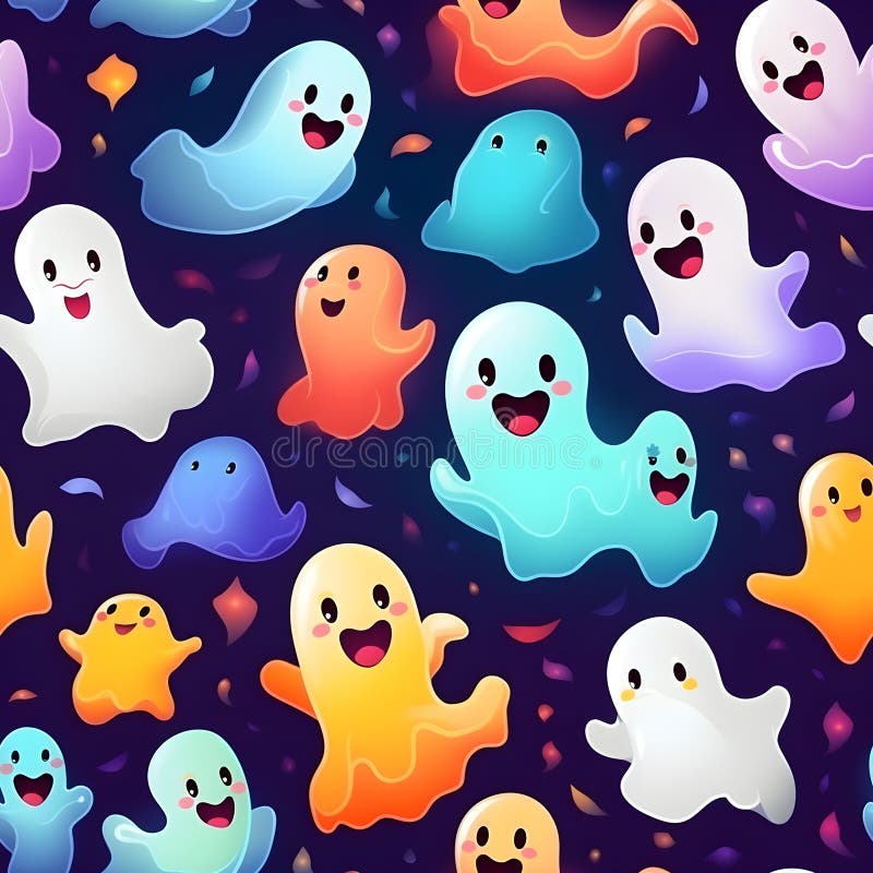 Seamless Pattern Friendly Ghosts Group of Playful Colorful Cute Ghosts ...
