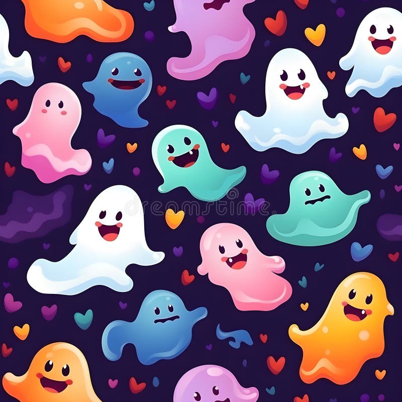 Seamless Pattern Friendly Ghosts Group of Playful Colorful Cute Ghosts ...