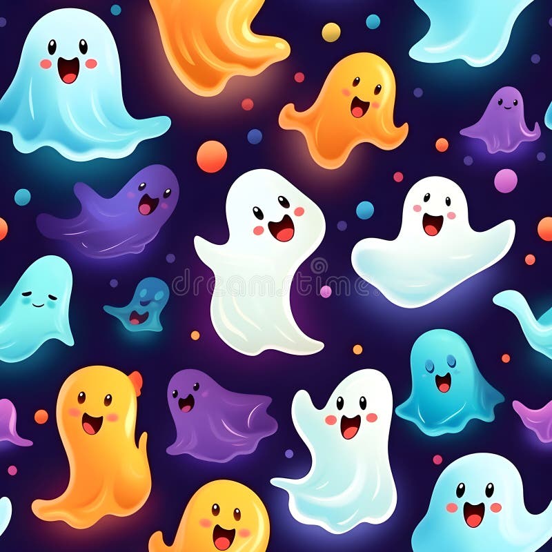 Seamless Pattern Friendly Ghosts Group of Playful Colorful Cute Ghosts ...