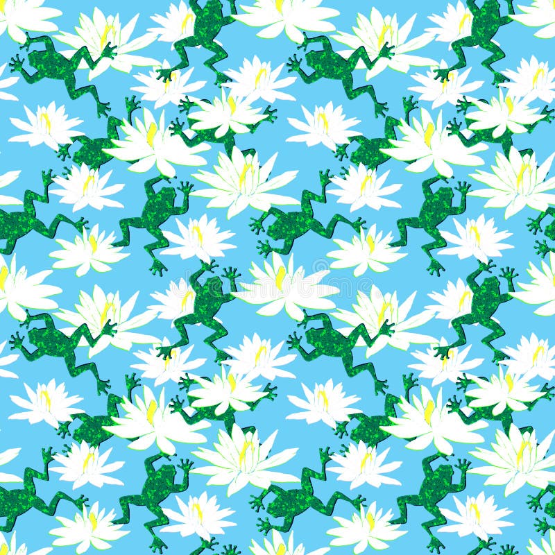 Seamless Pattern with Frogs and Water Lilies Stock Illustration ...