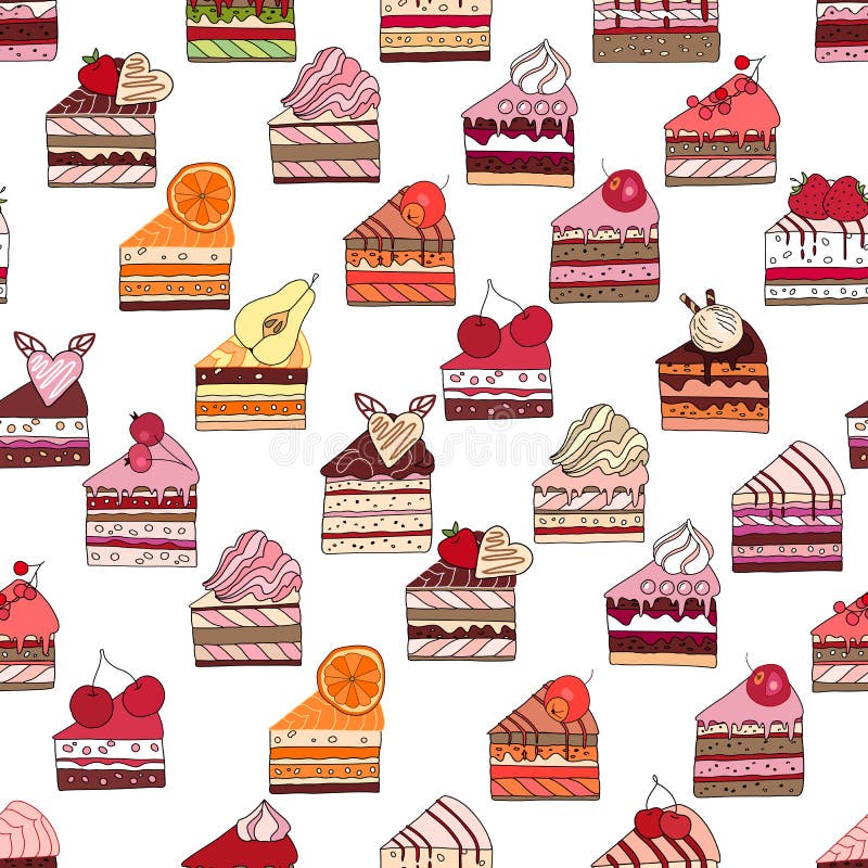 Seamless Pattern with Fruit Cake Slices. Stock Illustration ...