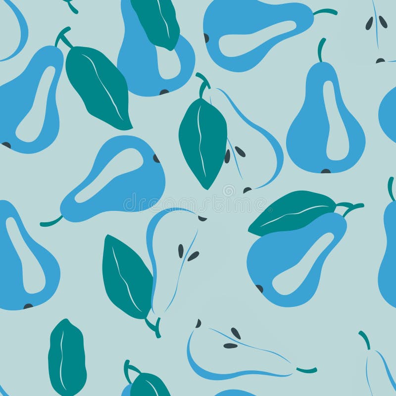 Seamless Pattern with Fruit Shapes. Pears in Blue and Green Stock ...