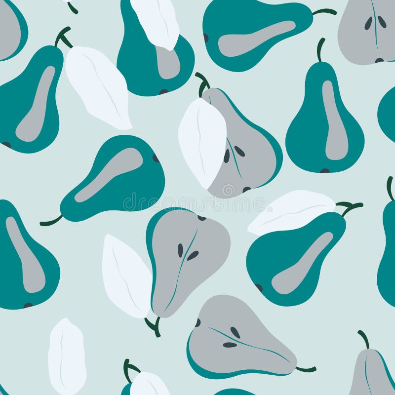 Seamless Pattern with Fruit Shapes. Pears in Blue and Green Stock ...