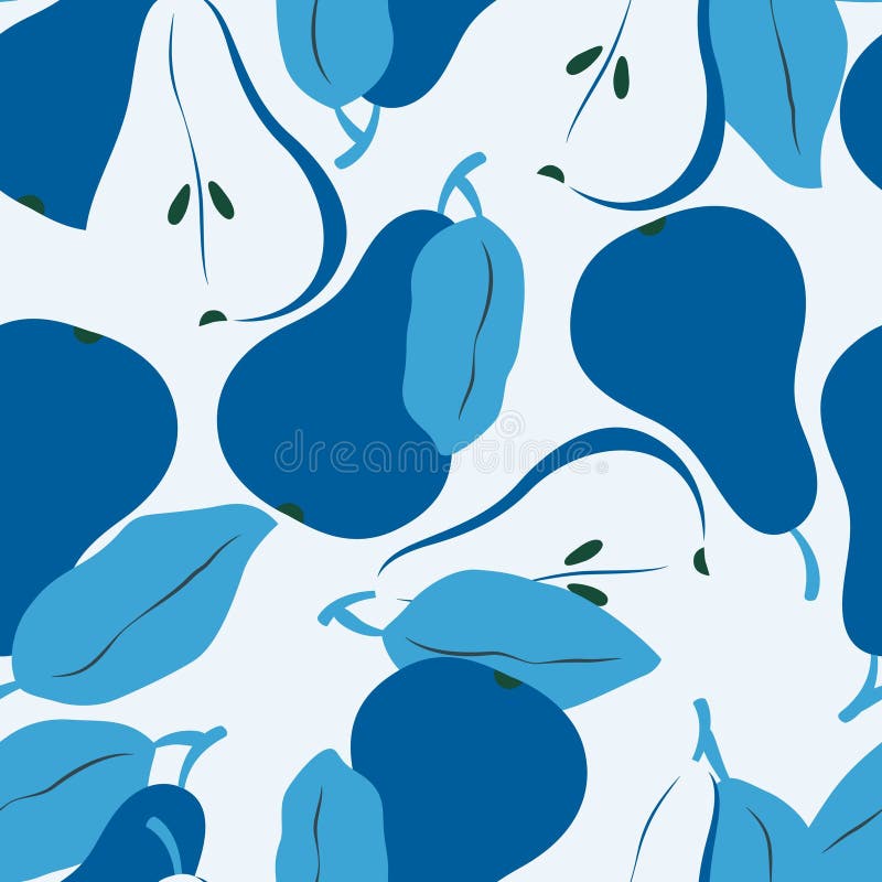 Seamless Pattern with Fruit Shapes. Pears in Blue and Green Stock ...