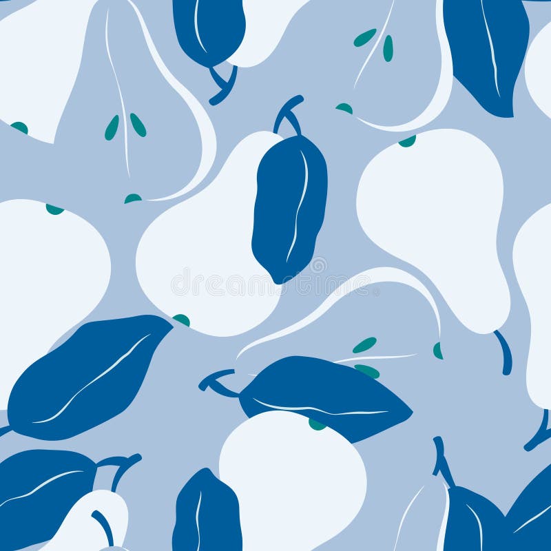 Seamless Pattern with Fruit Shapes. Pears in Blue and Green Stock ...