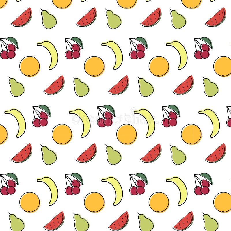 Seamless Pattern with Fruits Stock Vector - Illustration of drawing ...