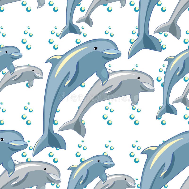 Seamless Pattern Fun the Dolphin Couple is Smiling Stock Vector ...