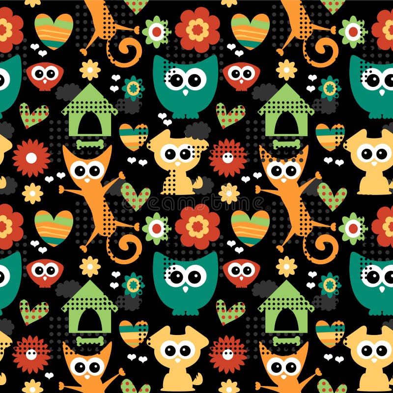 Seamless Pattern with Funny Cats Stock Vector - Illustration of kitty ...