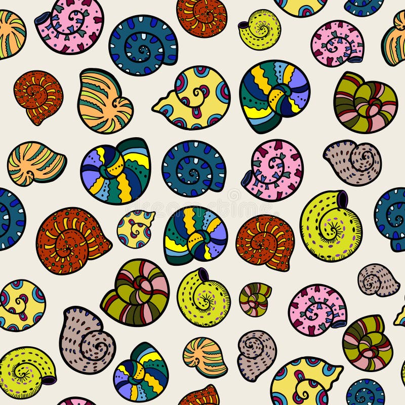 Seamless Pattern with Funny Cartoon Snail Elements. Stock Vector ...