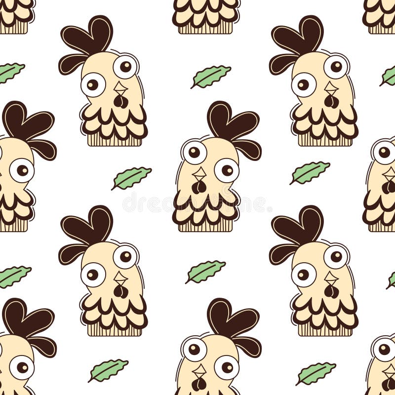 Seamless Pattern with Funny Chicken Cartoon Style. Vector on White ...