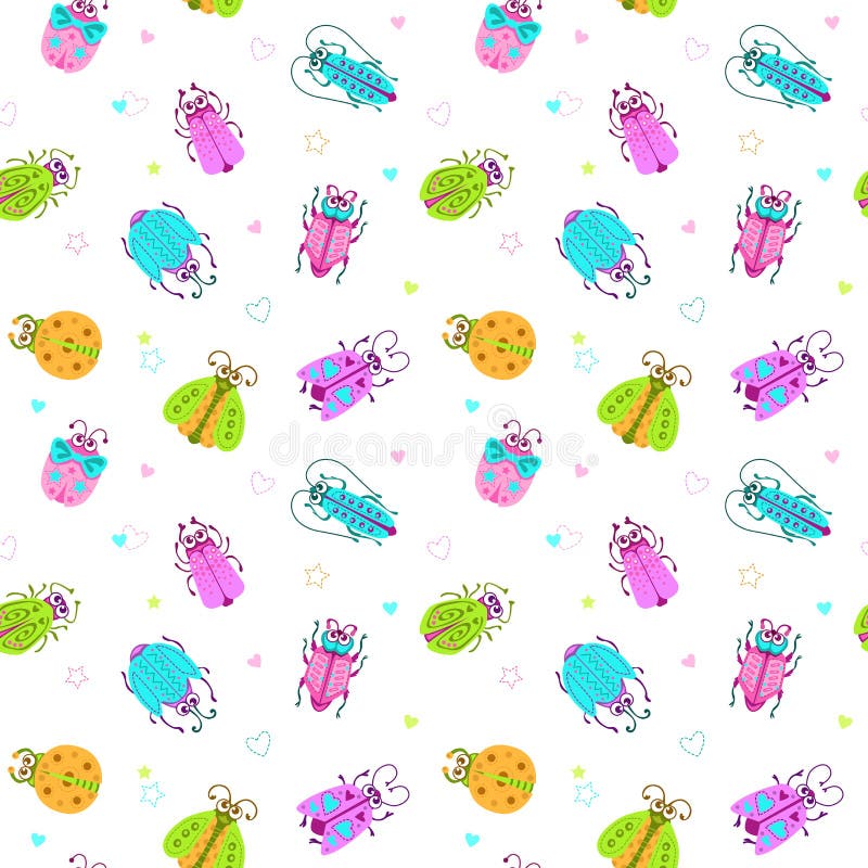 Seamless Pattern with Funny Colorful Comic Bugs Stock Vector ...
