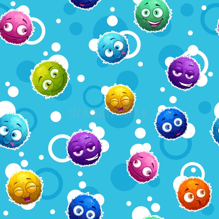 Seamless Pattern with Funny Colorful Round Characters. Stock Vector ...