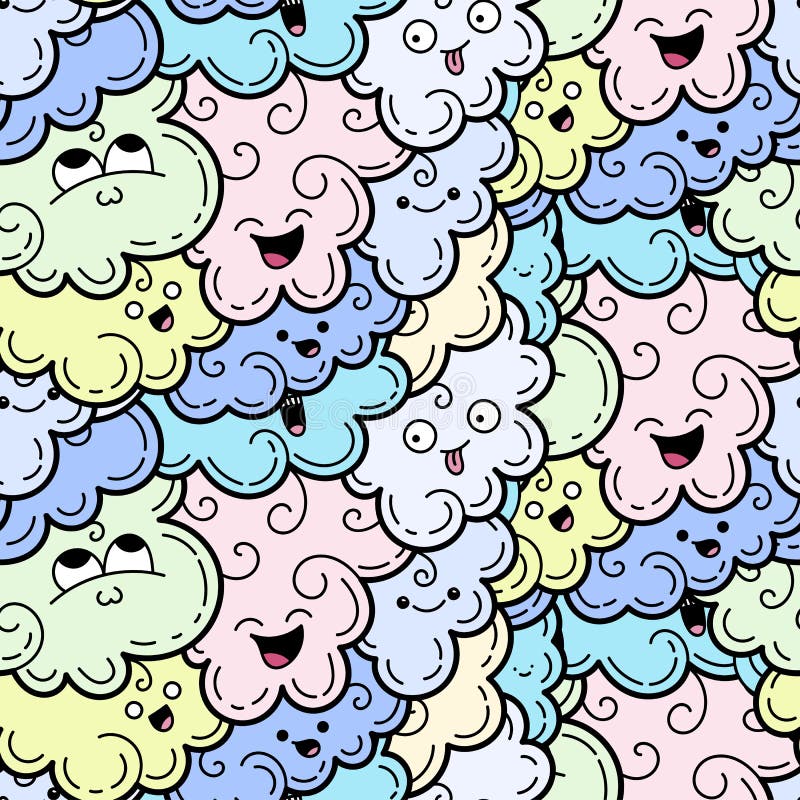 Seamless Pattern with Funny Doodle Clouds for Prints, Designs and ...
